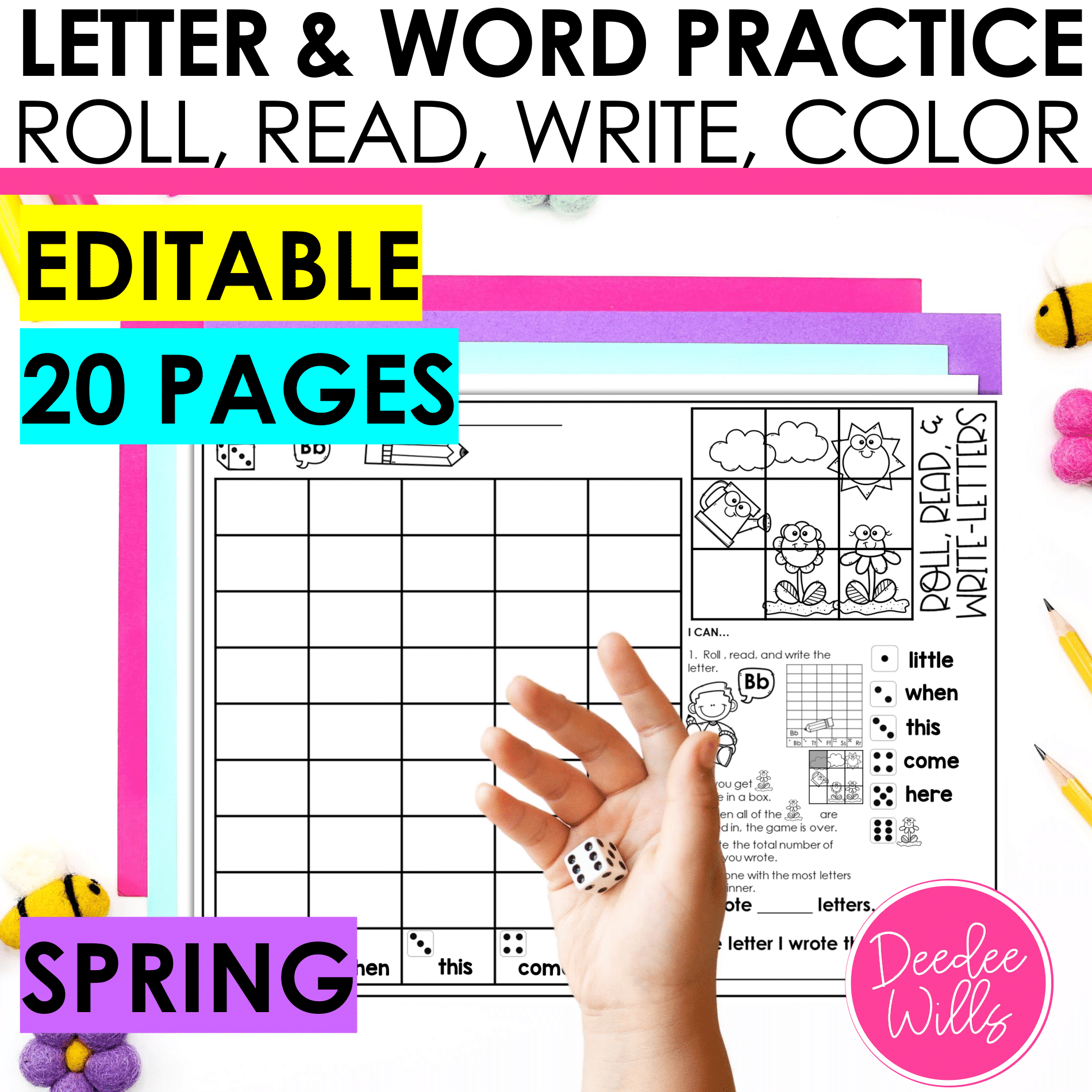 Roll and Write: Editable Worksheets | Spring - Mrs. Wills Kindergarten