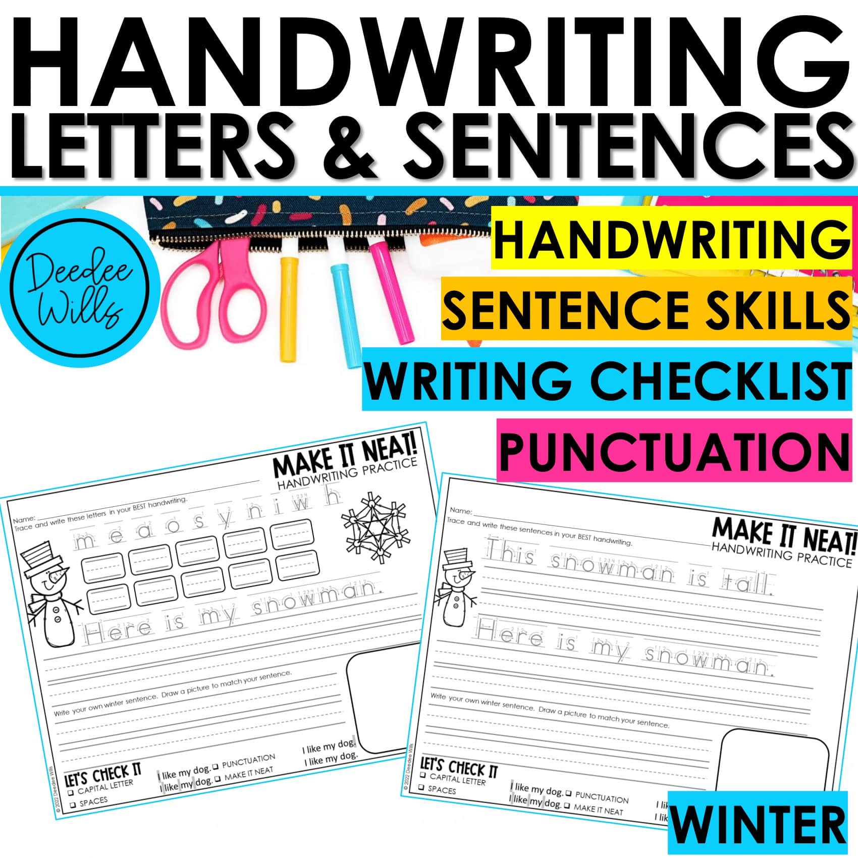 Winter Handwriting Practice Letter Tracing & Sentence Writing Phonics ...