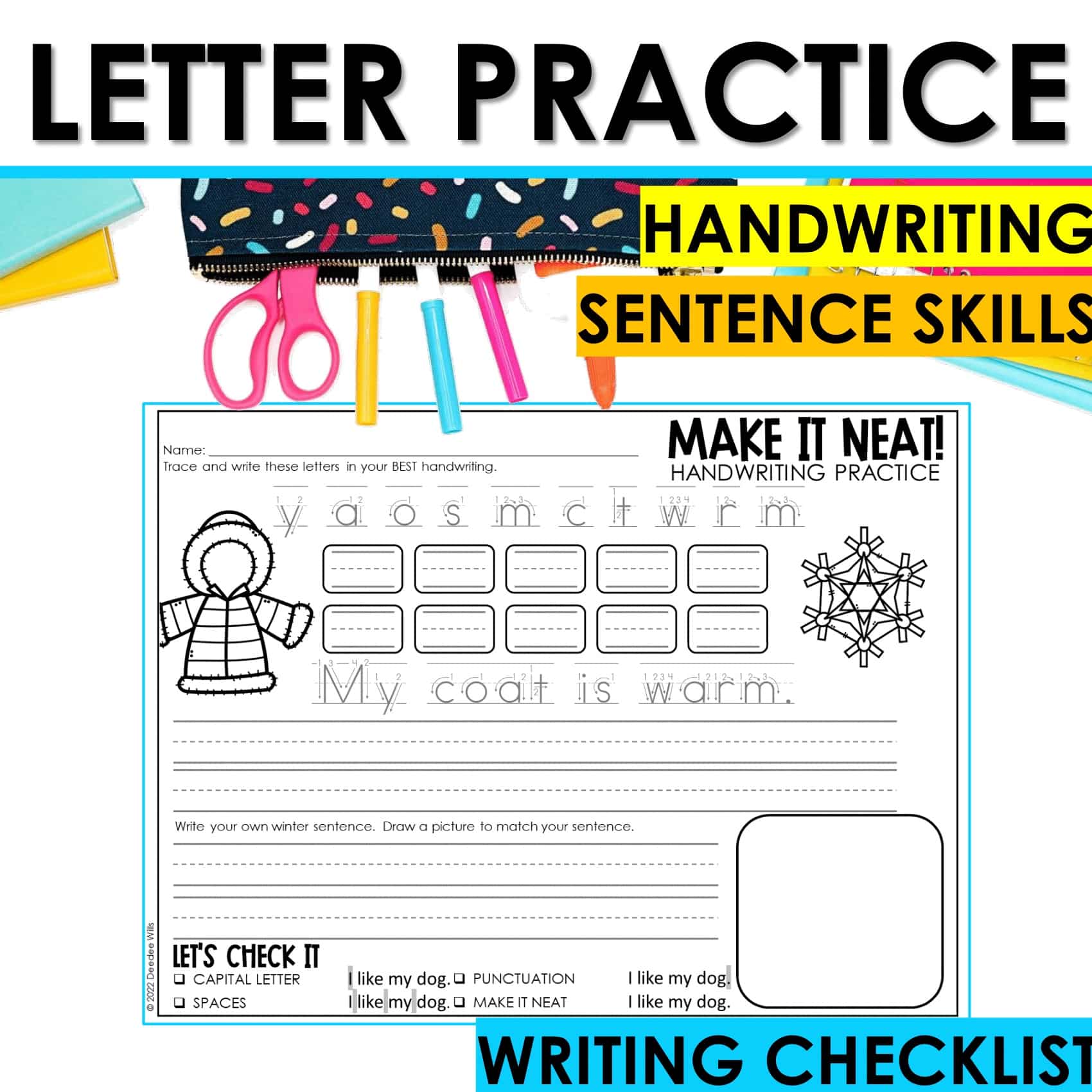 Winter Handwriting Practice Letter Tracing & Sentence Writing Phonics ...